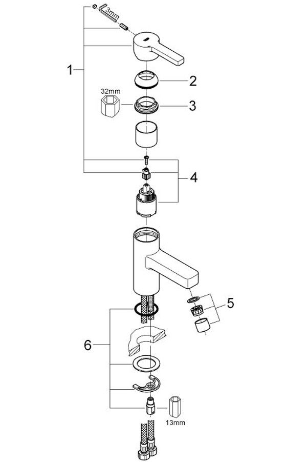Grohe Lineare Basin Mixer S-Size 23106000 Spare Parts