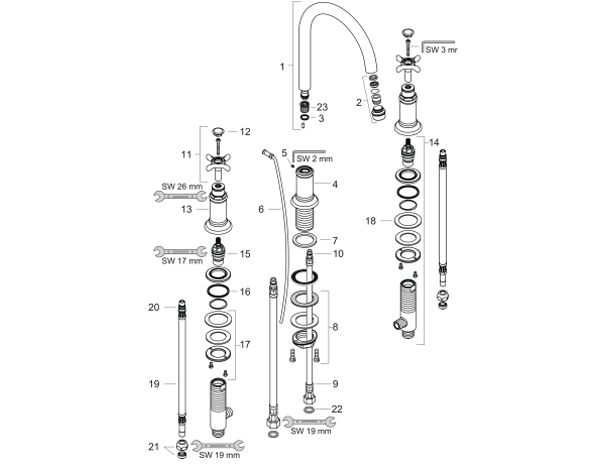 Hansgrohe Axor Montreux Brushed Nickel 180 Basin Mixer 16513820 Spare Parts